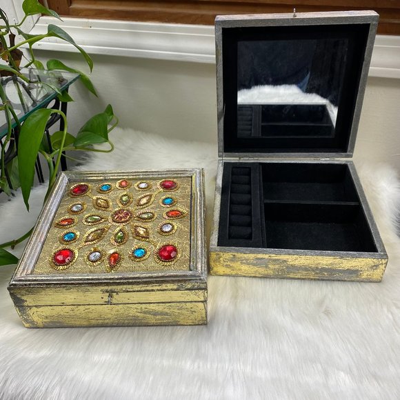 Accents | Set Of Two Boho Sequin Silver Wooden Jewelry Boxes 8 X 8 X 25 ...